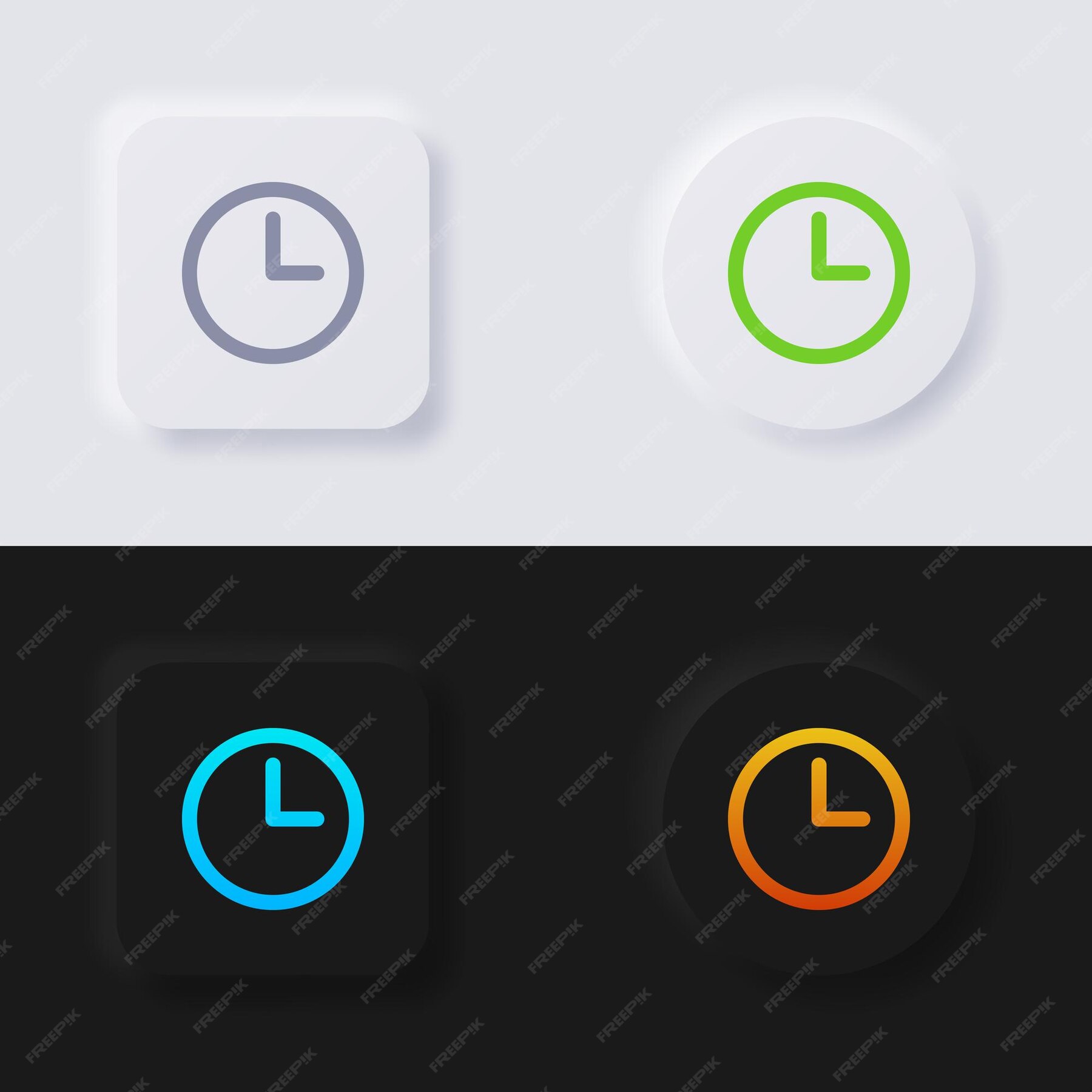 Premium Vector | Analog clock icon set multicolor neumorphism button soft ui design for web ...