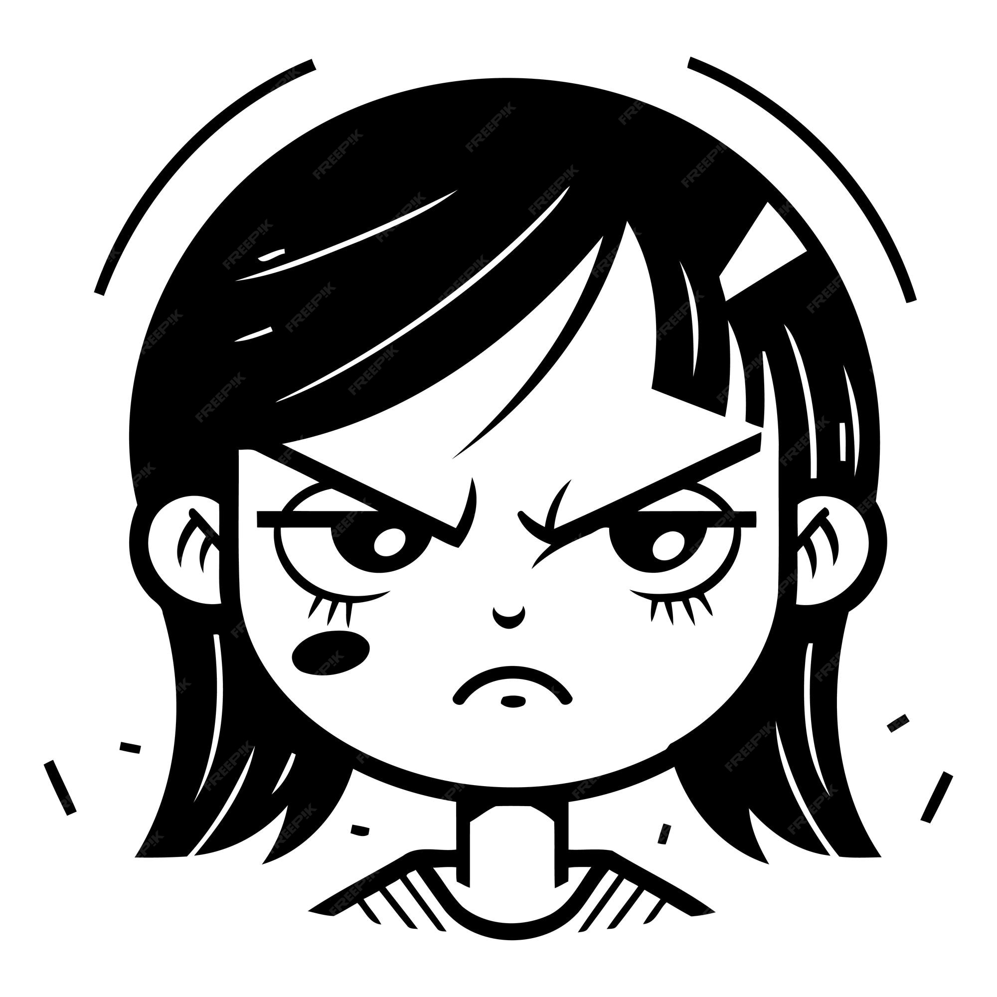Premium Vector Angry Girl Face Vector Illustration In Cartoon Style Black And White Angry Girl