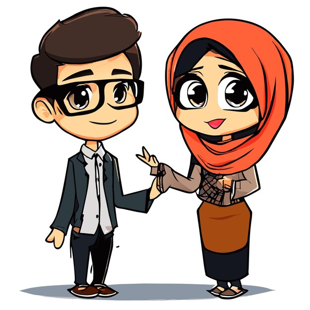 Premium Vector Animated Muslim Couple In Traditional Attire Graphic