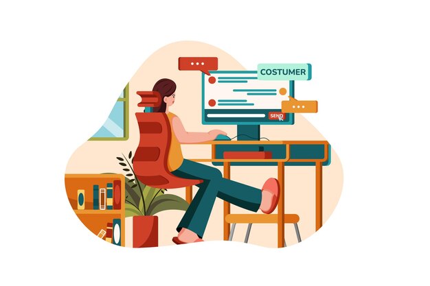 Premium Vector | Answer customer chat from home Premium Vector | Answer customer chat from home