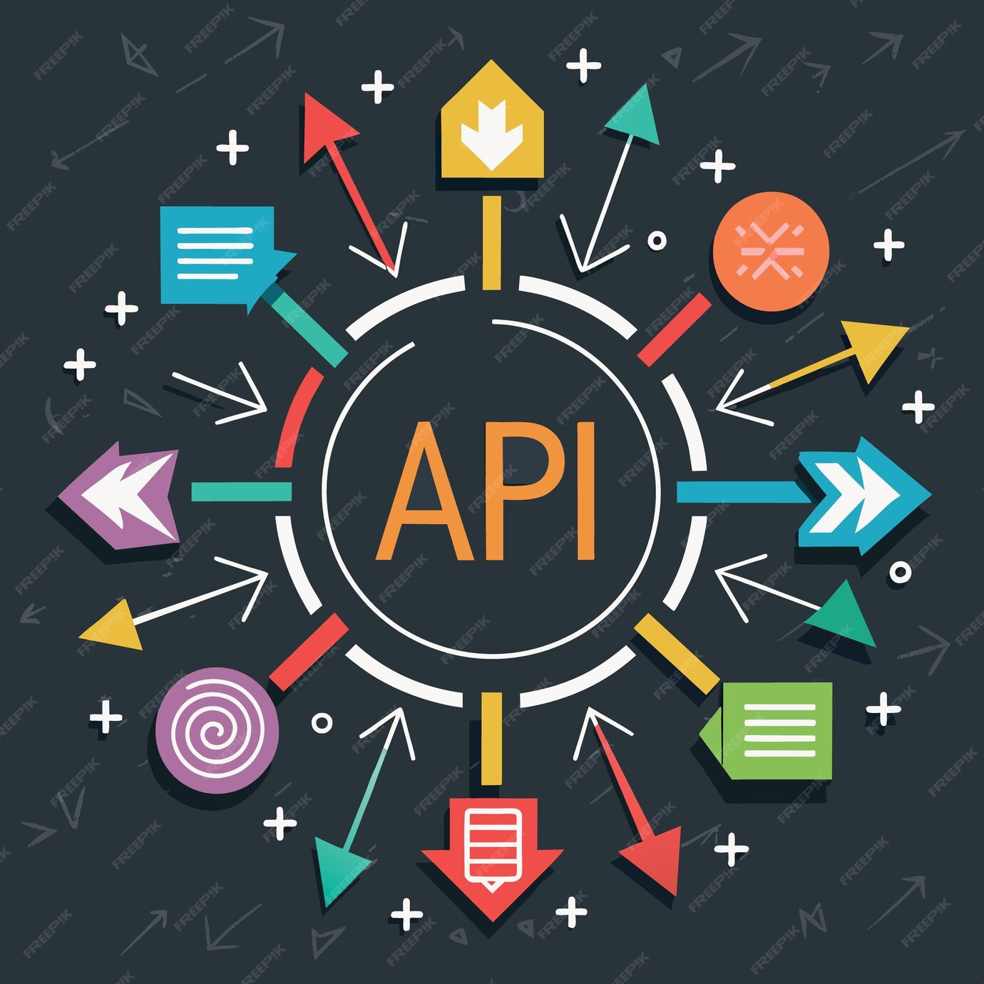 Premium Vector | API Application Programming Interface concept multi color arrows pointing to ...