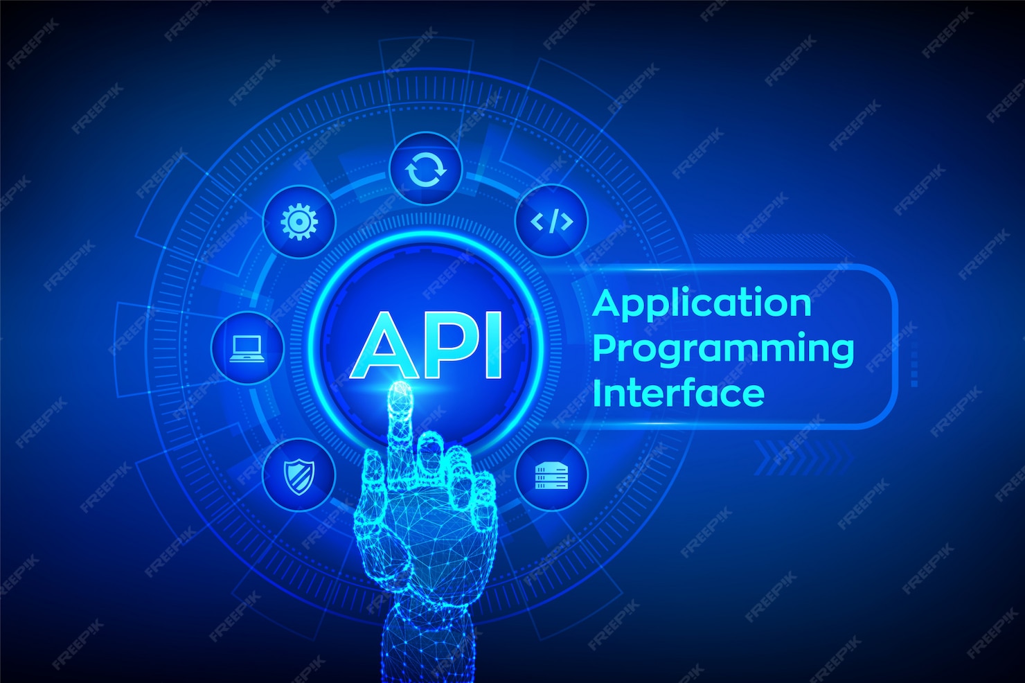 Premium Vector | Api. application programming interface. robotic hand ...