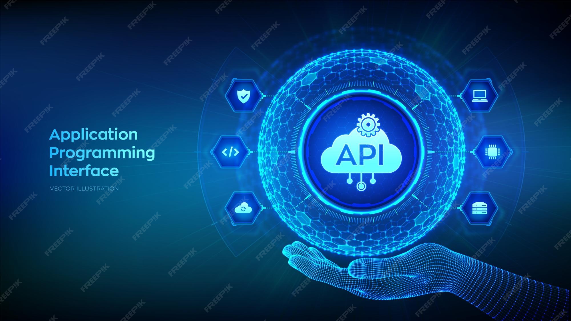 Premium Vector | API Application Programming Interface in the shape of sphere with hexagon grid ...