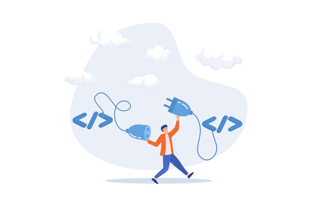 Premium Vector | Api to connect between software application coding to exchange information for ...