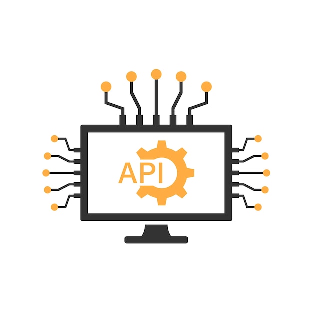 플랫 스타일의 Api 아이콘 격리된 배경에 소프트웨어 통합 벡터 그림 알고리즘 프로그래밍 기호 비즈니스 개념 프리미엄 벡터