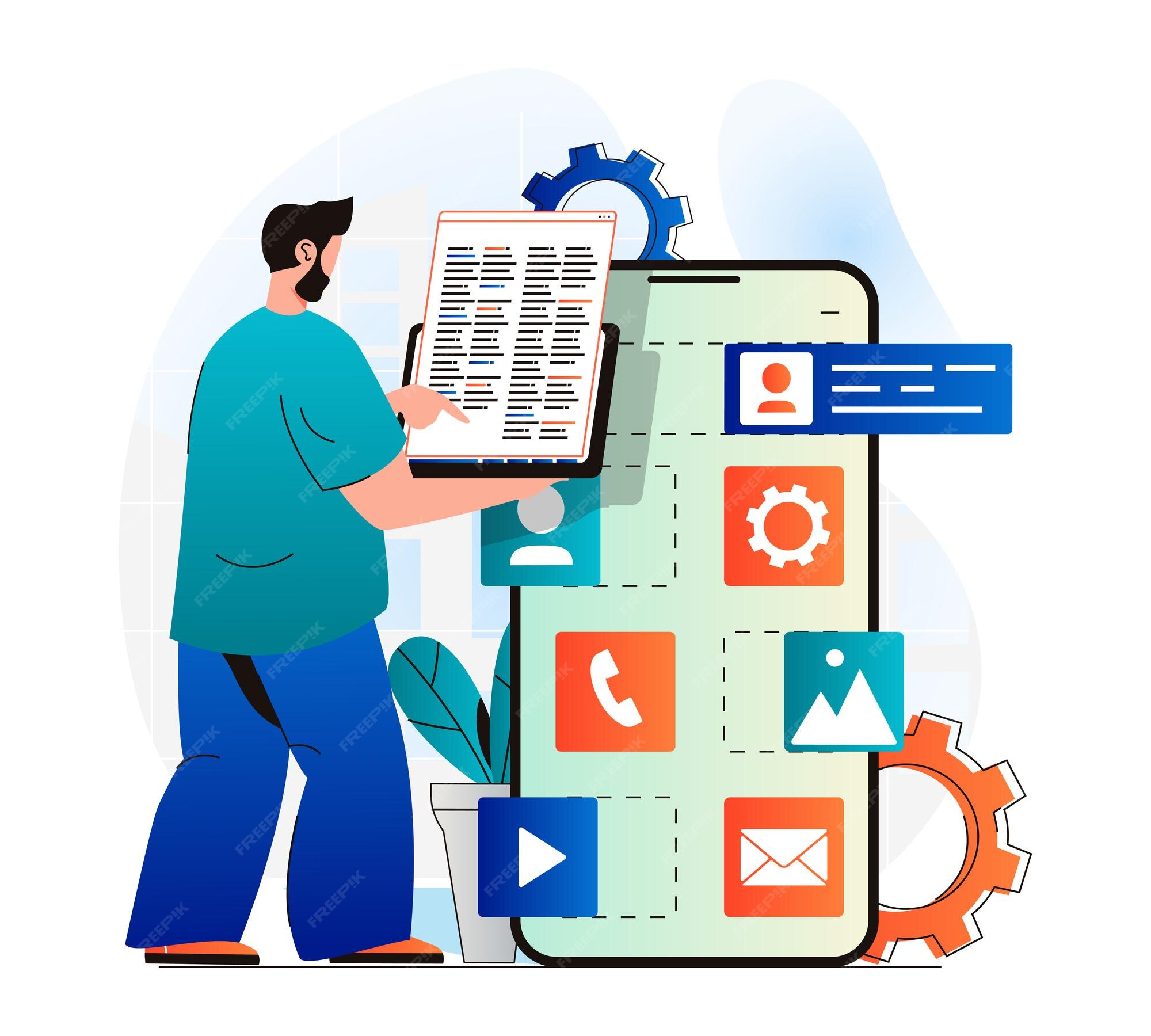 Premium Vector App Development Concept In Modern Flat Design Programmer Coding Program Code