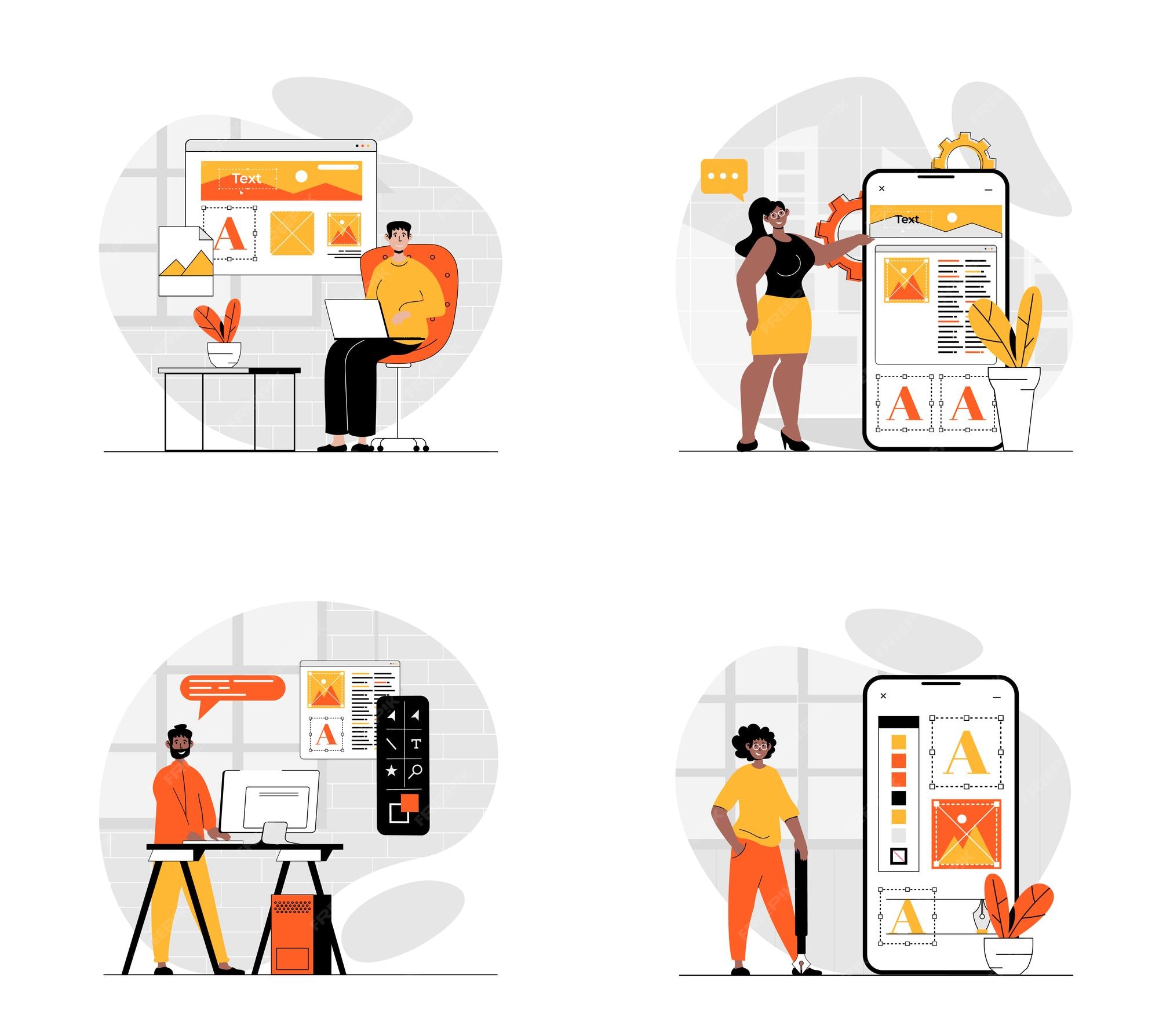 Premium Vector | App development concept with character set Collection ...