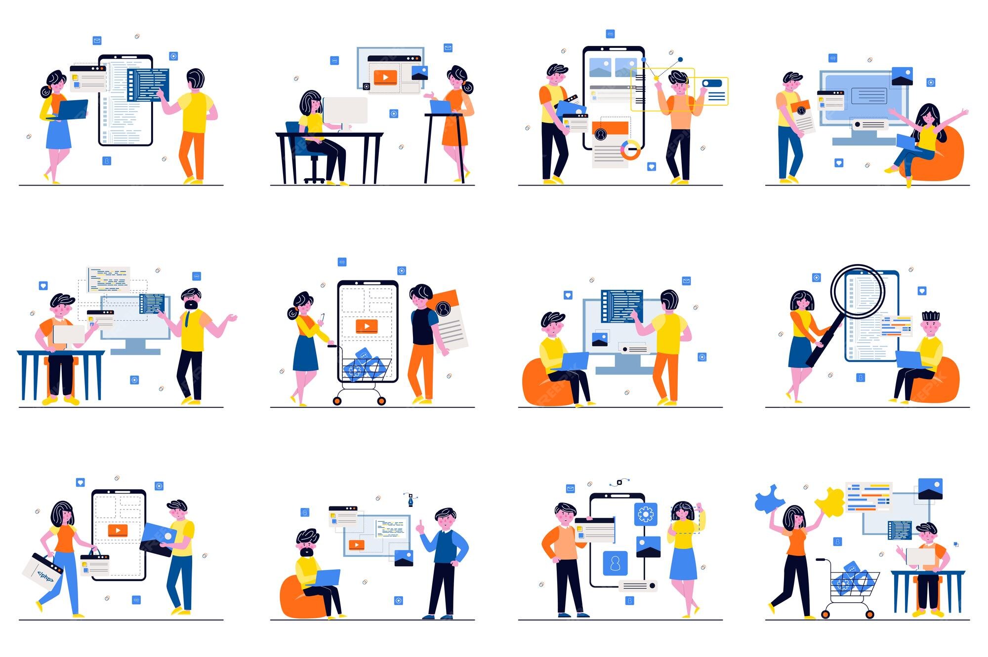 Premium Vector | App development concept with tiny people scenes set in ...