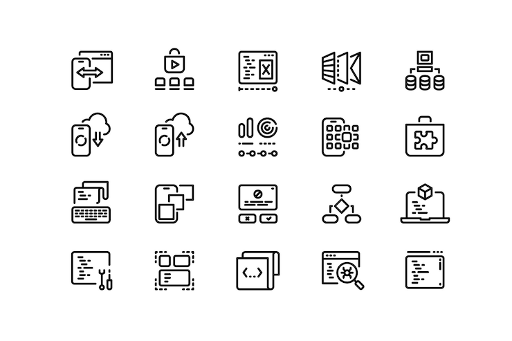 Premium Vector | App development line icons software coding front and ...