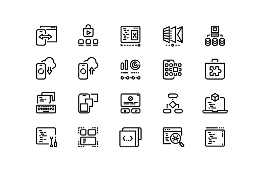 Premium Vector App Development Line Icons Software Coding Front And