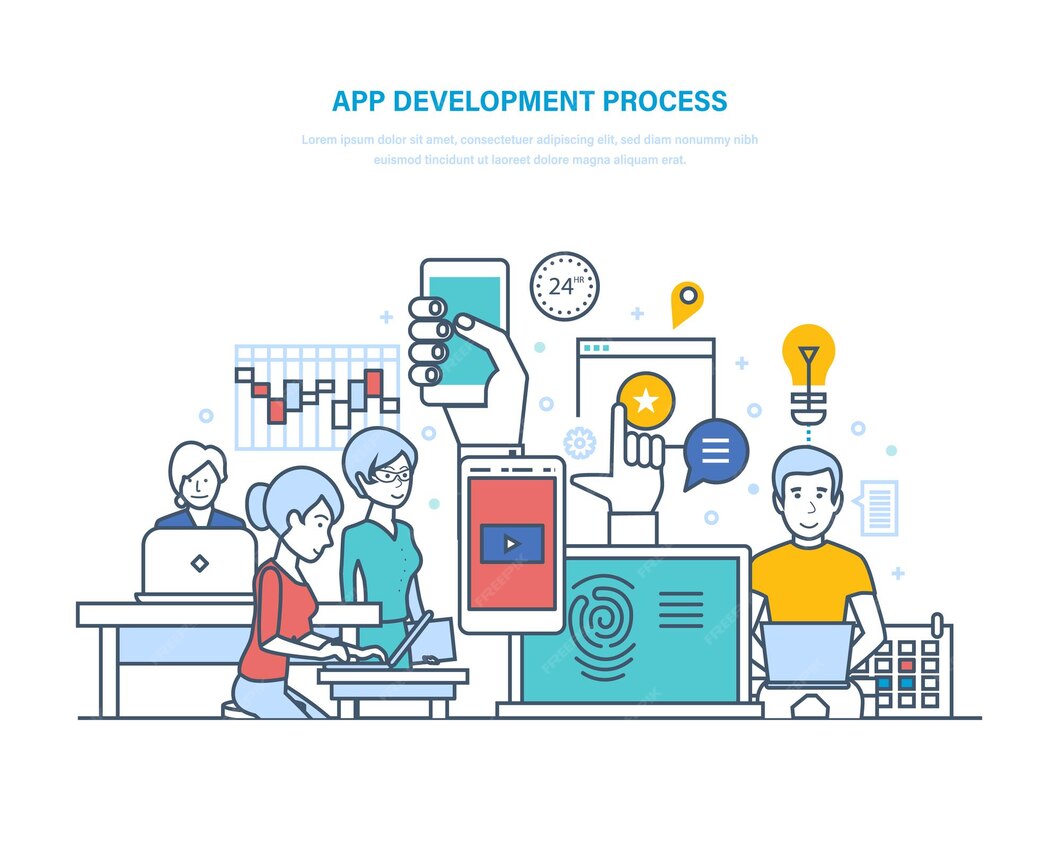 Premium Vector | App development process information technologies programming coding web design
