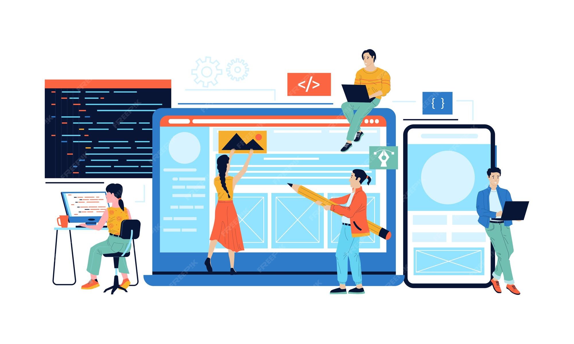 Premium Vector | App development web page content management project ...