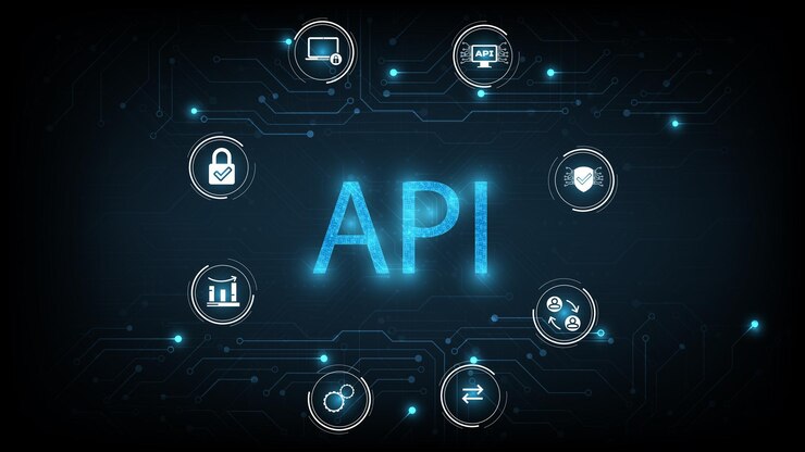 Premium Vector | Application programming interface (api) on blue ...