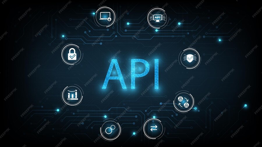 Premium Vector | Application programming interface (api) on blue ...