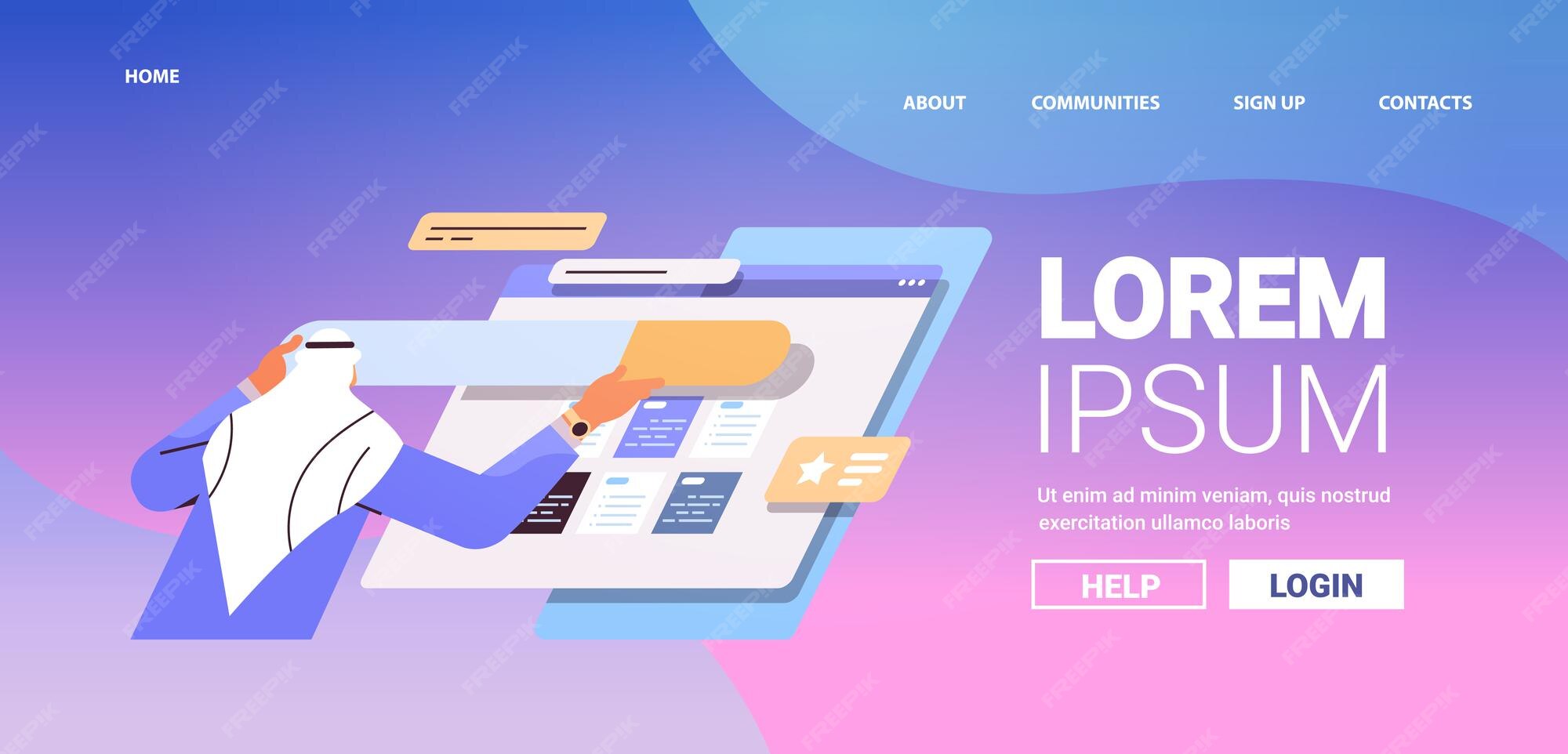 Premium Vector | Arab man developer creating website ui interface web application development ...