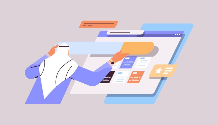 Premium Vector | Arab man developer creating website ui interface web application development ...