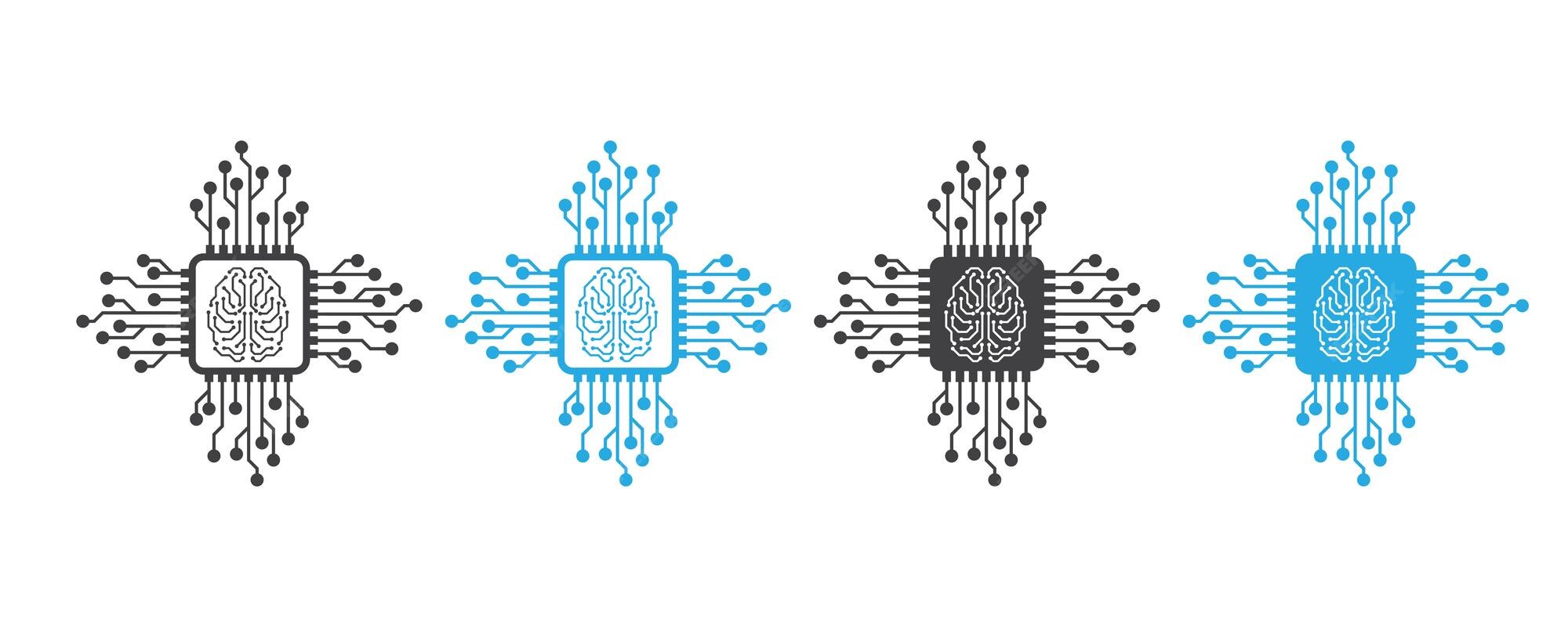 인공지능 Ai 프로세서 과 디지털 뇌 아이콘 마더보드 디지털 Ai 및 머신러닝 디자인 애플리케이션 및 웹용 아이콘 요소 터 일러스트레이션 프리미엄 벡터