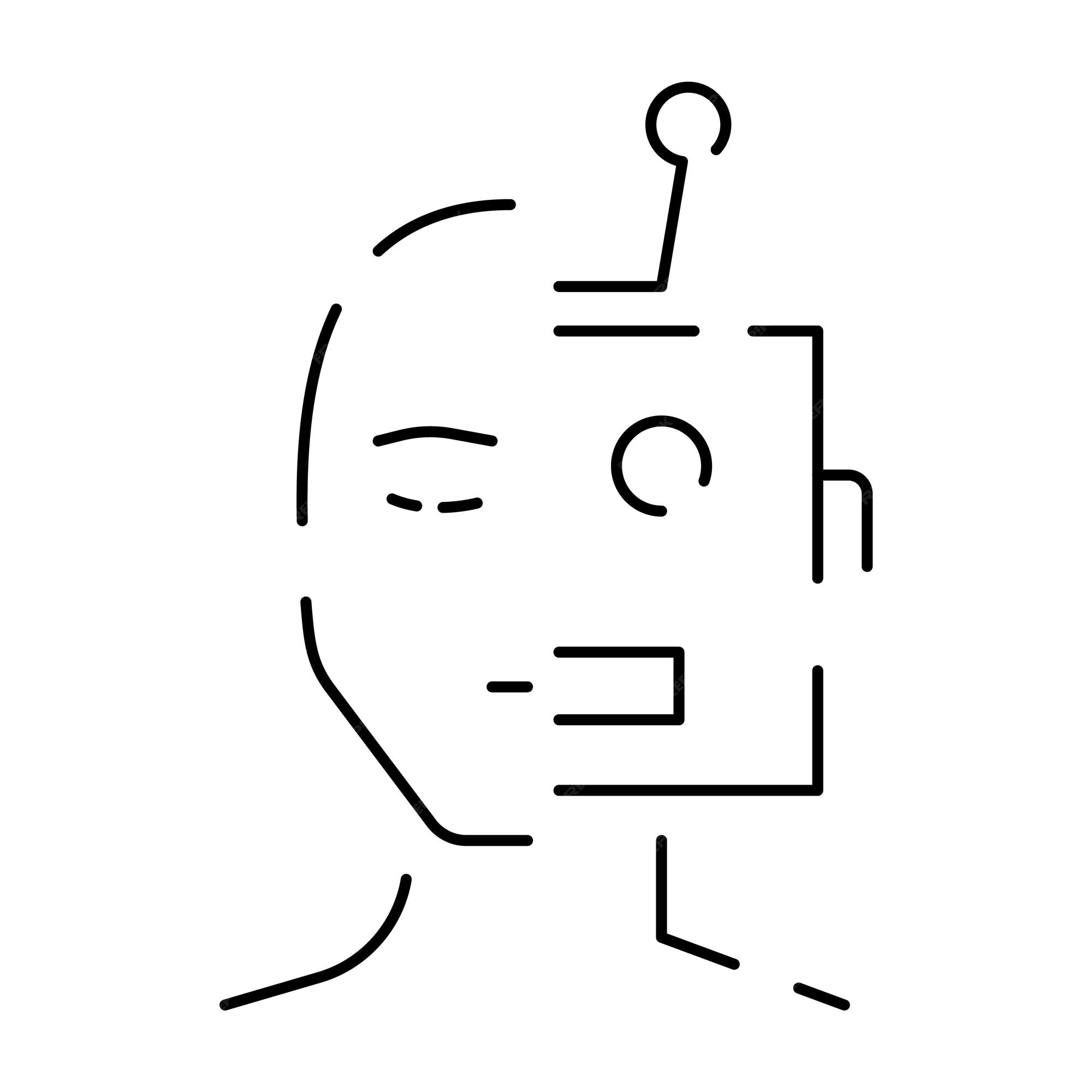 인공 지능 라인 아이콘 뇌 로봇 Ai 헤드 기술 얼굴 인식 알고리즘 자가 학습 딥 러닝 디지털 사이버 휴머노이드 및 채팅