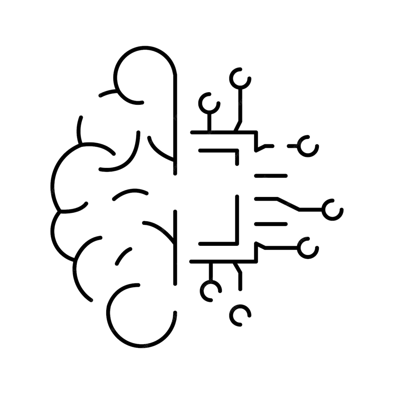 인공 지능 라인 아이콘 뇌 로봇 Ai 헤드 기술 얼굴 인식 알고리즘 자가 학습 딥 러닝 디지털 사이버 휴머노이드 및 채팅 프리미엄 벡터