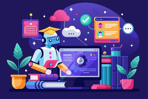 Artificial intelligence robots making landing webpage AI robot reading ...