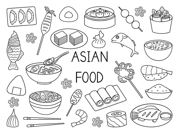 Premium Vector | Asian food doodle set asian cuisine in sketch style Premium Vector | Asian food doodle set asian cuisine in sketch style