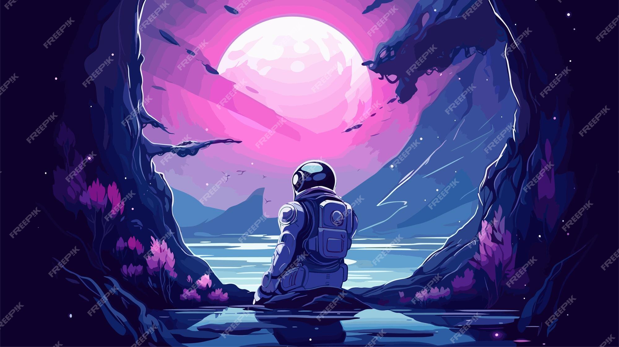 Premium Vector Astronaut Background Illustration Colorful Cartoon Character Illustration Science