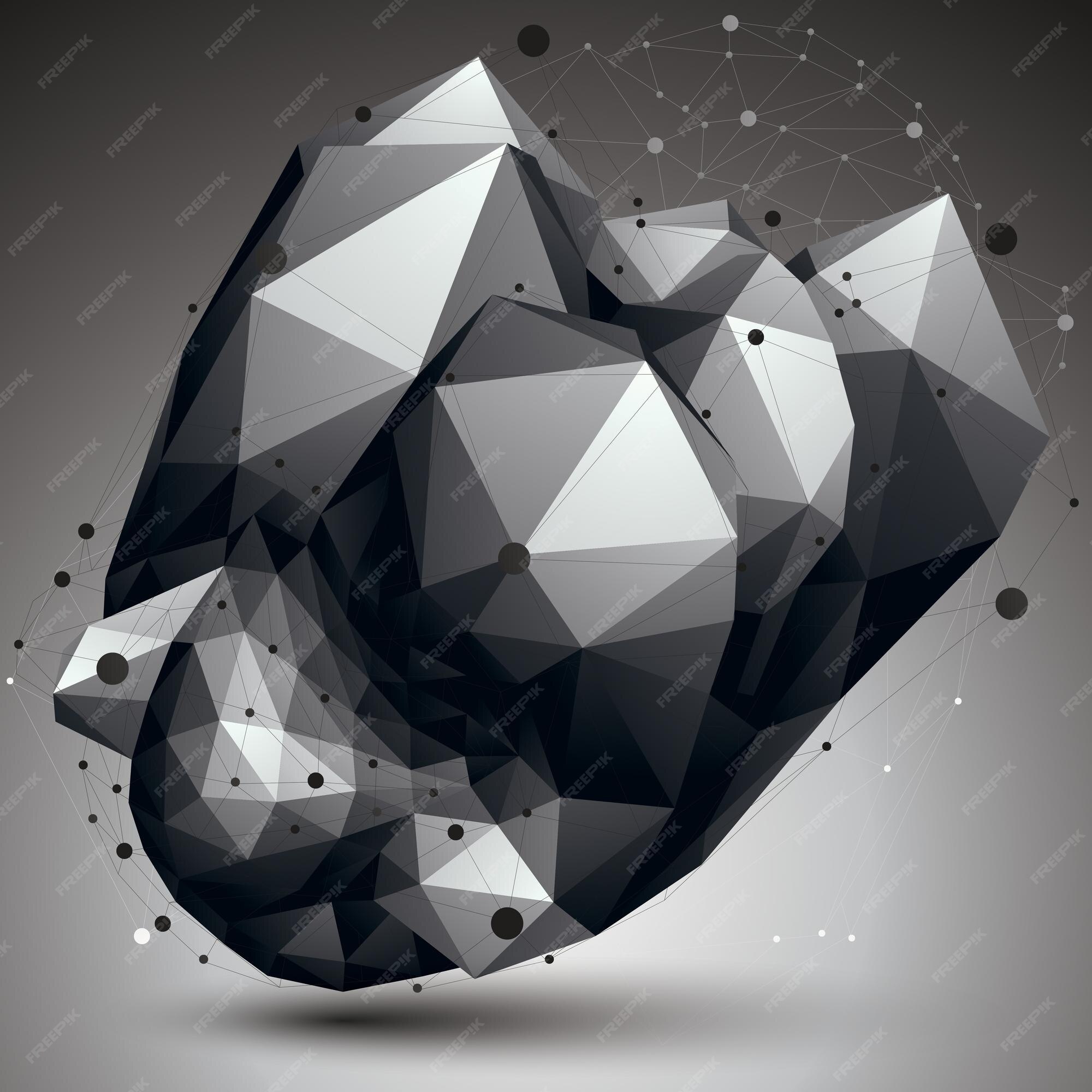 Premium Vector Asymmetric 3d Abstract Object With Connected Lines And Dots Geometric Form