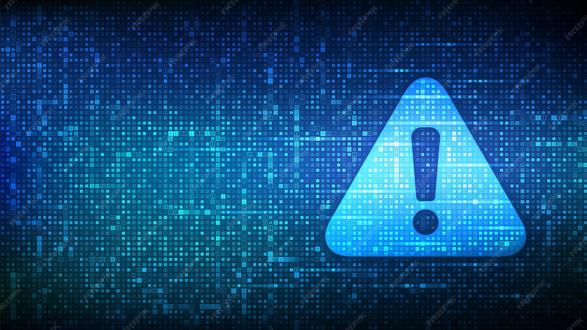 이진 코드로 만든 주의 기호 위험 기호 바이러스 경고 디지털 이진 데이터 및 스트리밍 디지털 코드 배경 컴퓨터 해킹 오류 개념 해킹 불법 복제 위험 벡터 그림 프리미엄 벡터