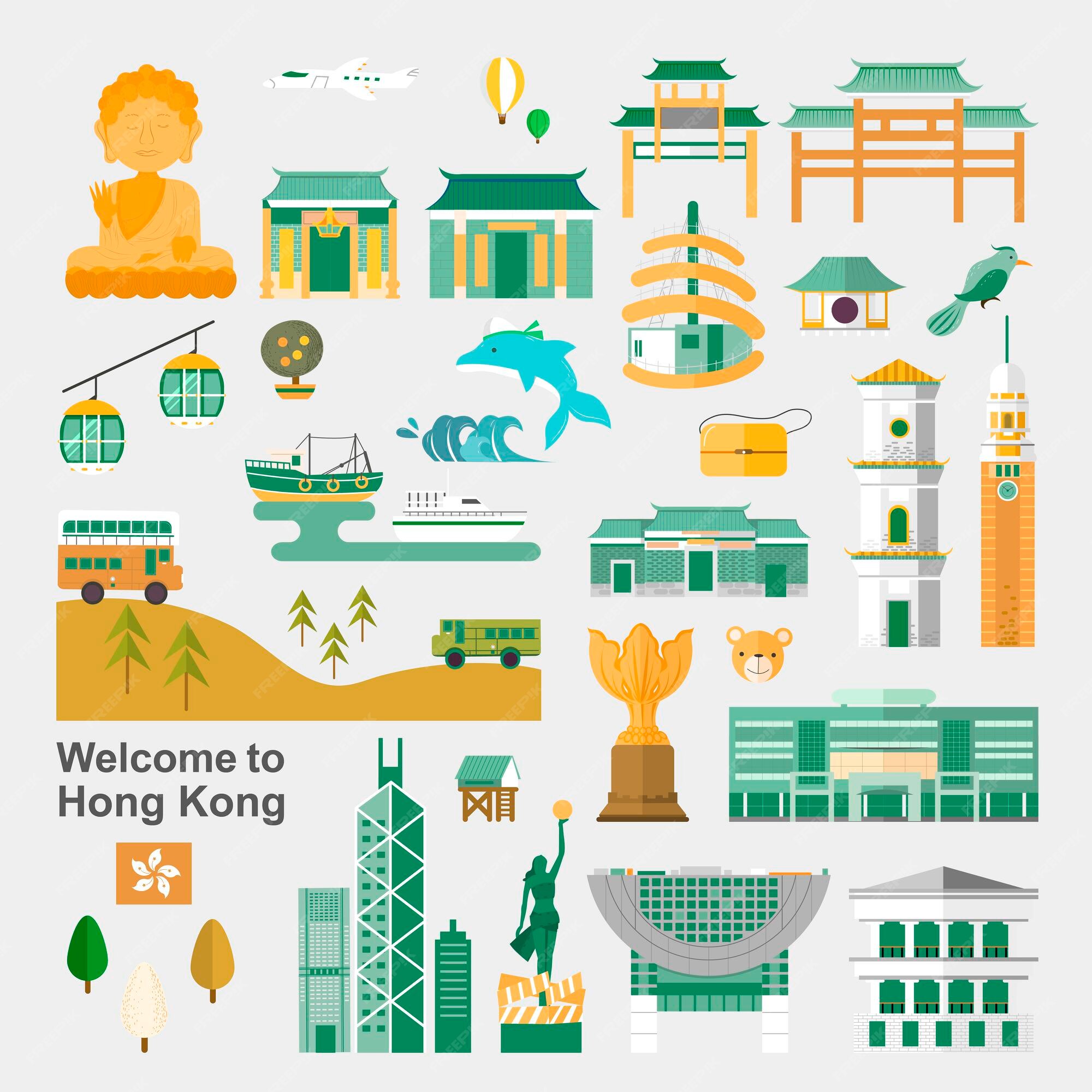 Premium Vector | Attractive Hong Kong travel concept collection in flat ... Premium Vector | Attractive Hong Kong travel concept collection in flat ...