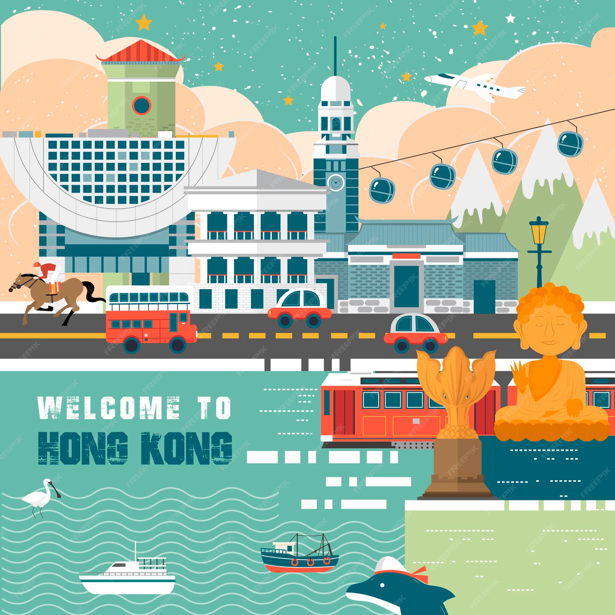 Premium Vector | Attractive Hong Kong travel concept poster in flat ... Premium Vector | Attractive Hong Kong travel concept poster in flat ...