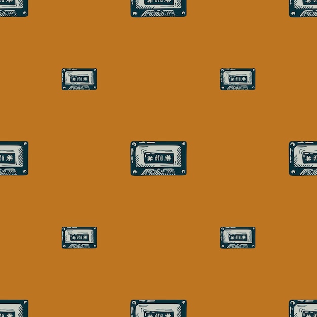 Premium Vector Audio Cassette Tape Engraved Seamless Pattern Vintage Music Cassette Tape In