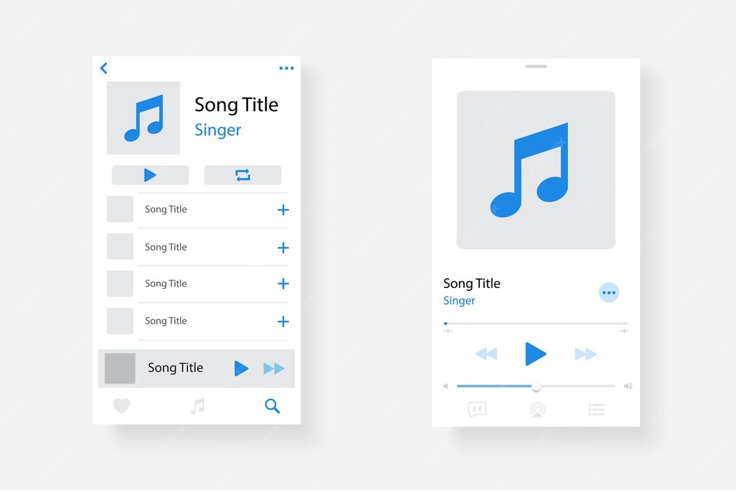 오디오 플레이어 인터페이스 음악 플레이어 앱 인터페이스 소셜 미디어 화면 템플릿 모바일 오디오 플레이어 Ui 인터페이스 프로필 앨범 노래 재생 목록 모형 앱 인터페이스