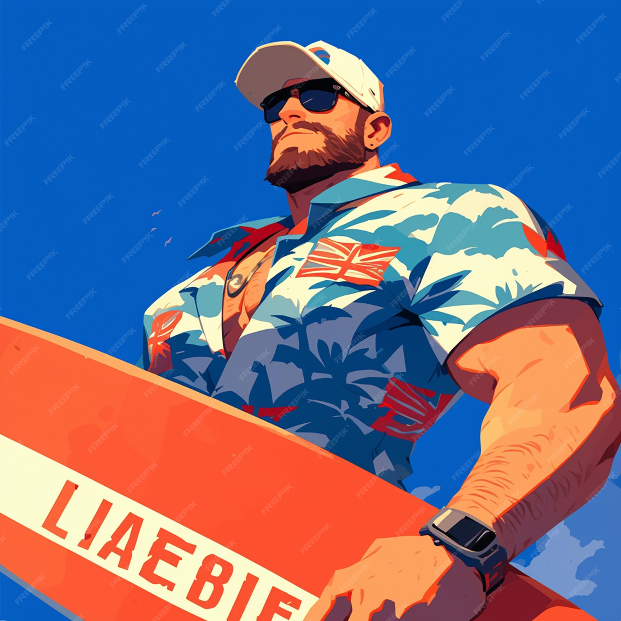 Premium Vector Australian Man Wearing A Lifeguard Uniform At The Beach