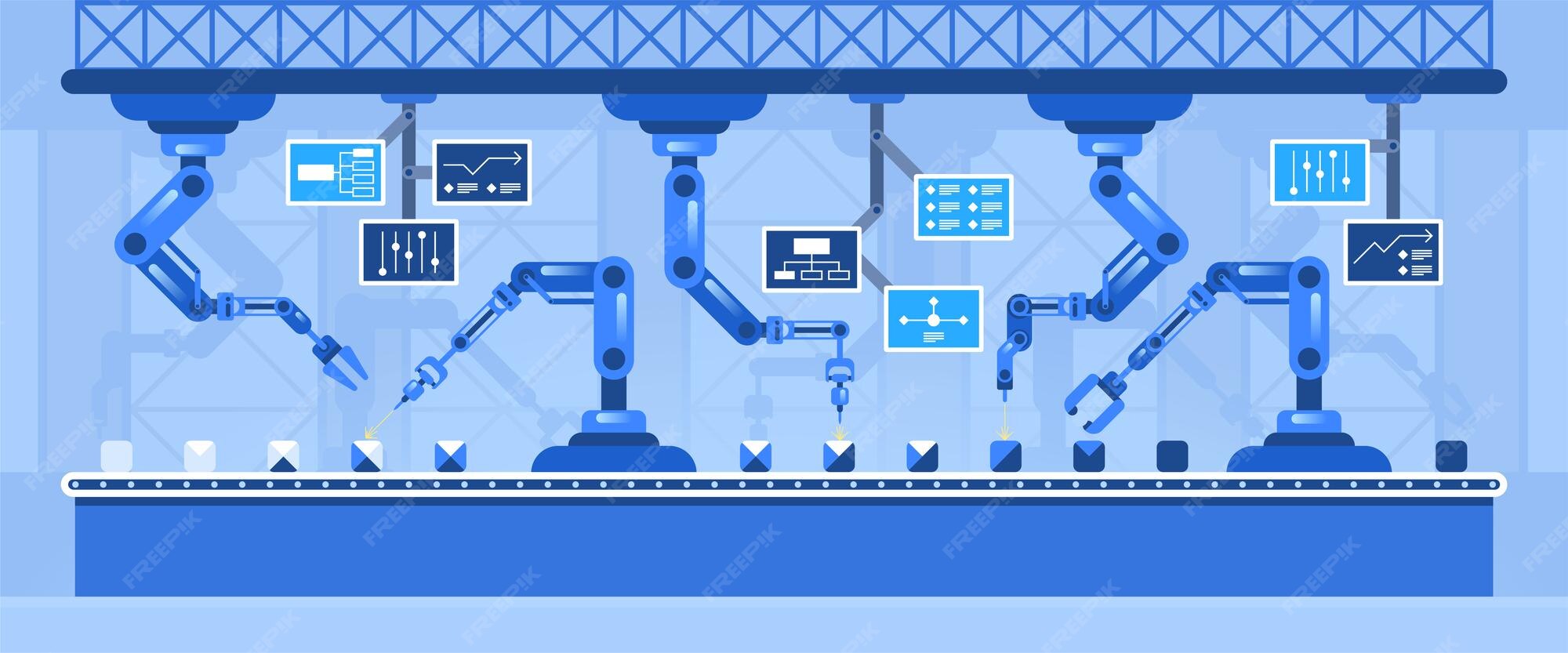 Premium Vector | Automated conveyor line flat vector illustration Premium Vector | Automated conveyor line flat vector illustration