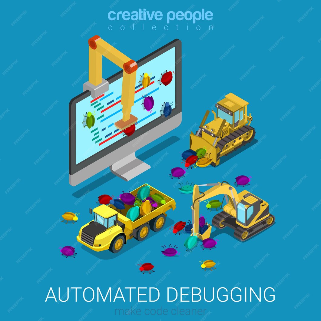 Premium Vector | Automated debugging process flat isometric code development programming