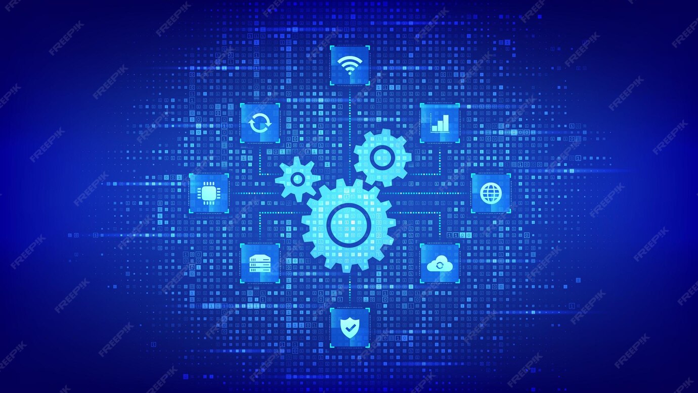 Premium Vector Automation Software Gears Icon Made With Binary Code