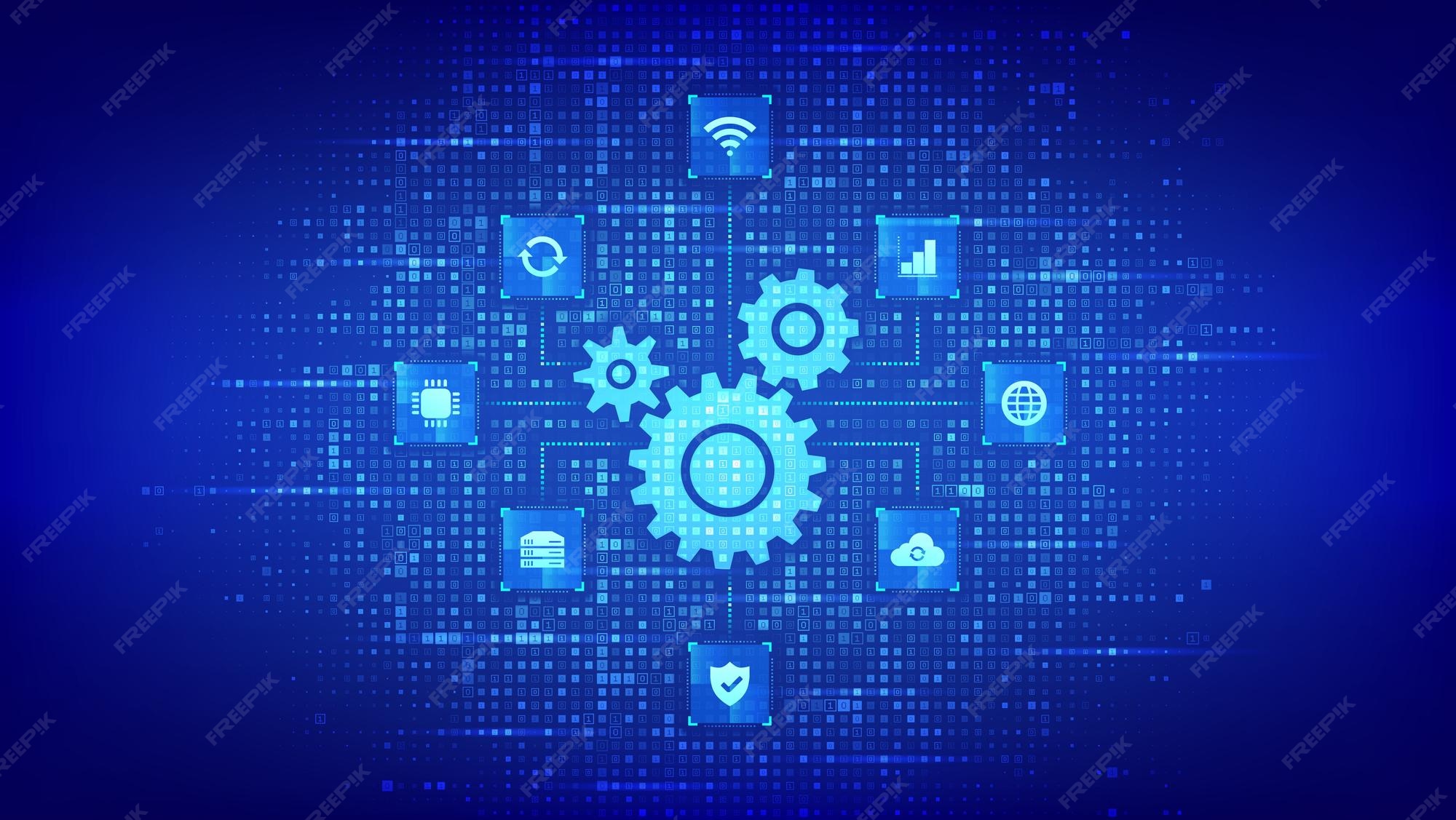 Premium Vector Automation Software Gears Icon Made With Binary Code
