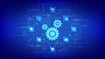 Premium Vector | Automation software gears icon made with binary code iot and automation icons ...