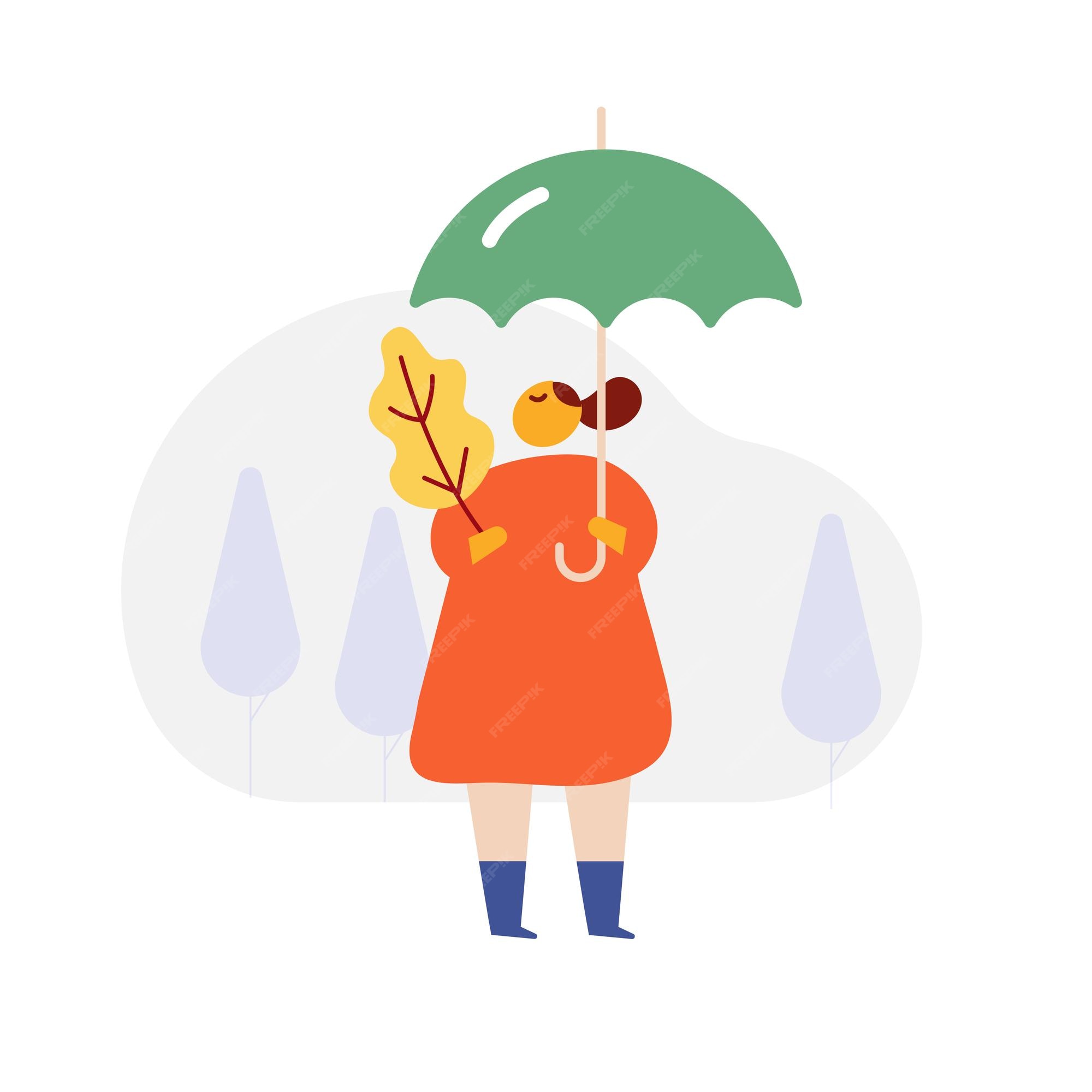 Premium Vector Autumn Season Fall Rain People Silhouette With Umbrella Flat Vector