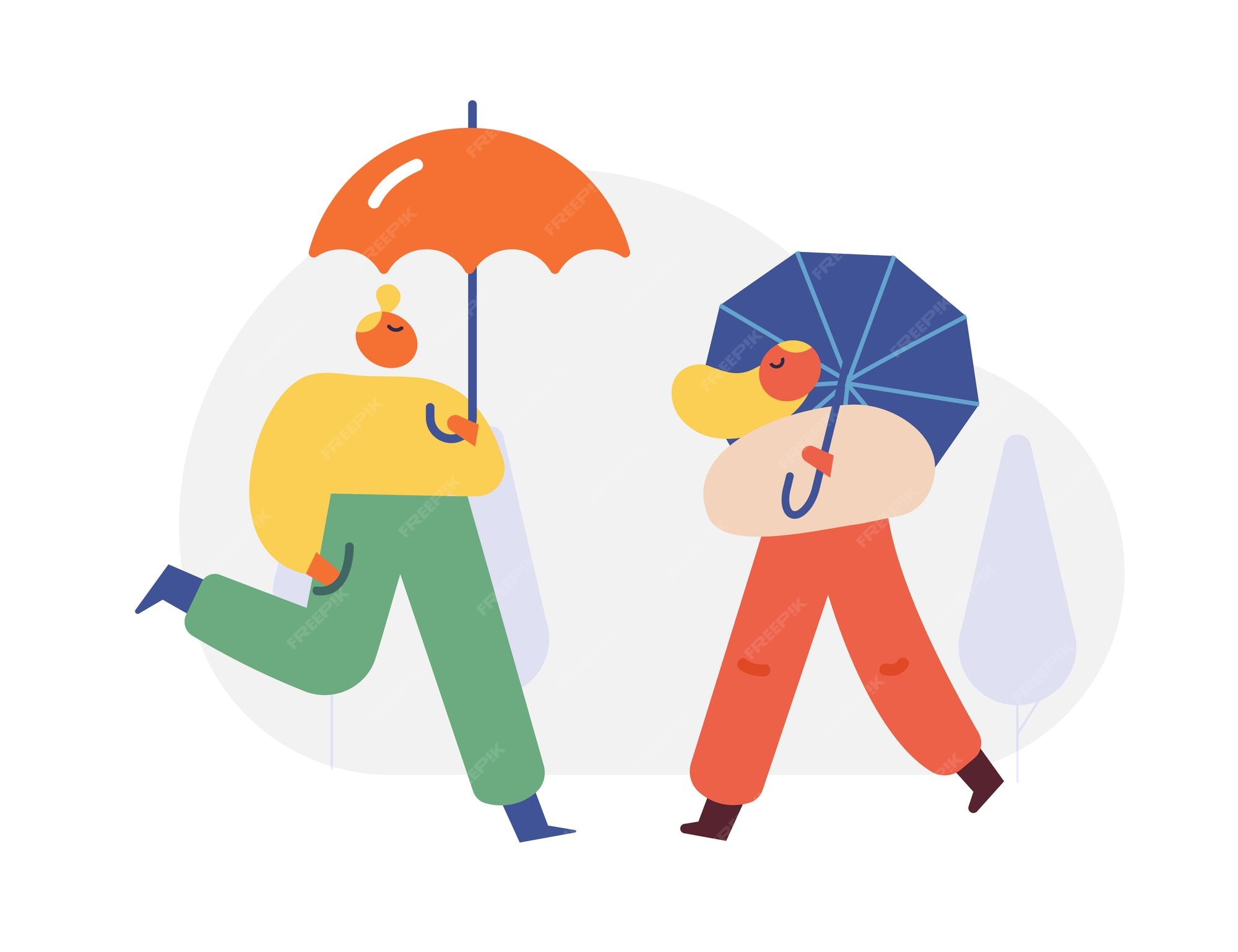 Premium Vector Autumn Season Fall Rain People Silhouette With Umbrella Flat Vector