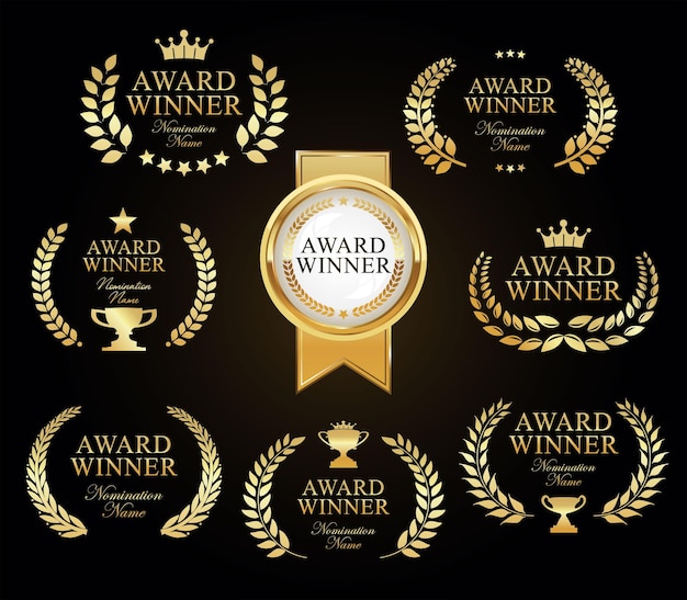 Premium Vector Award Winner Emblem Collection Of Gold Laurel Wreath