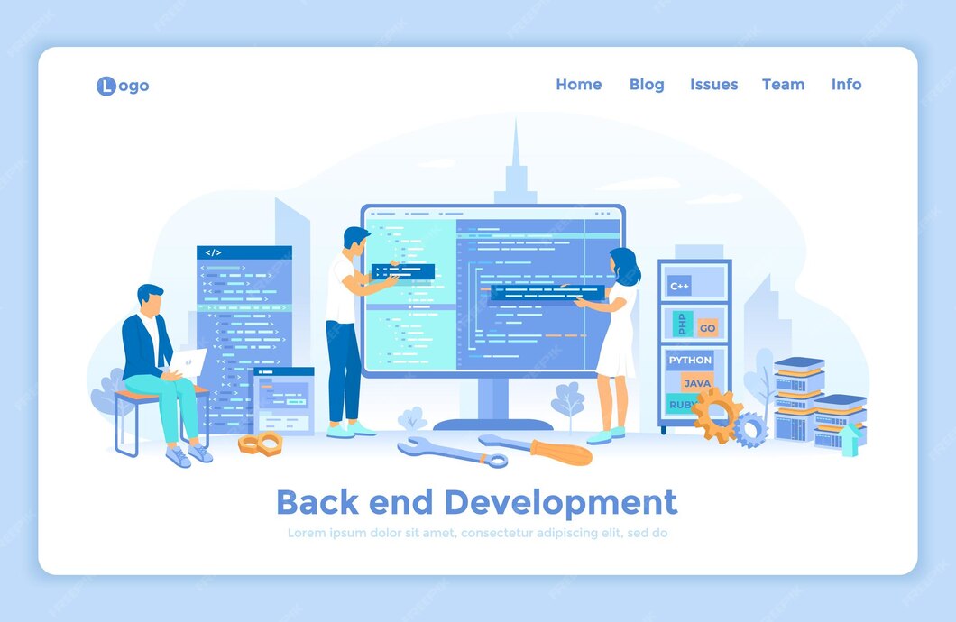 Premium Vector | Backend development coding testing software ...
