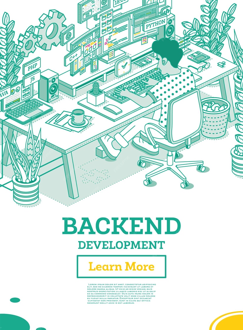 Premium Vector Backend Development On Computer Working Programmer Sit