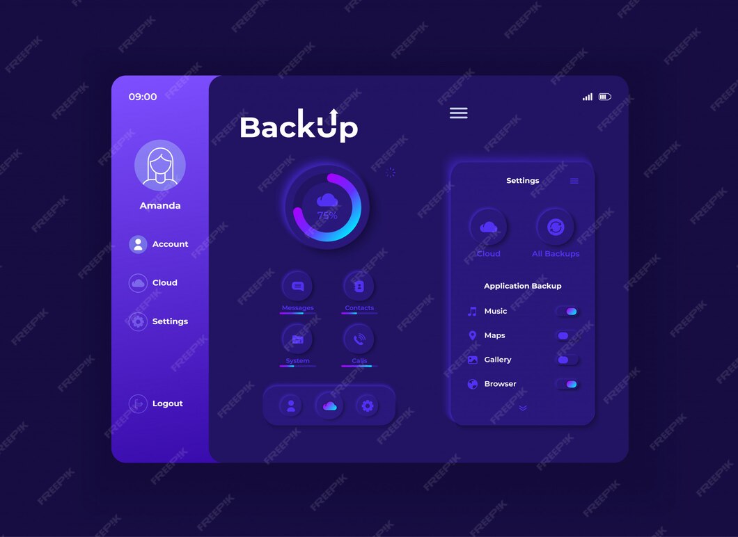 Premium Vector Backup Application Tablet Interface Template Mobile App Page Night Mode Design