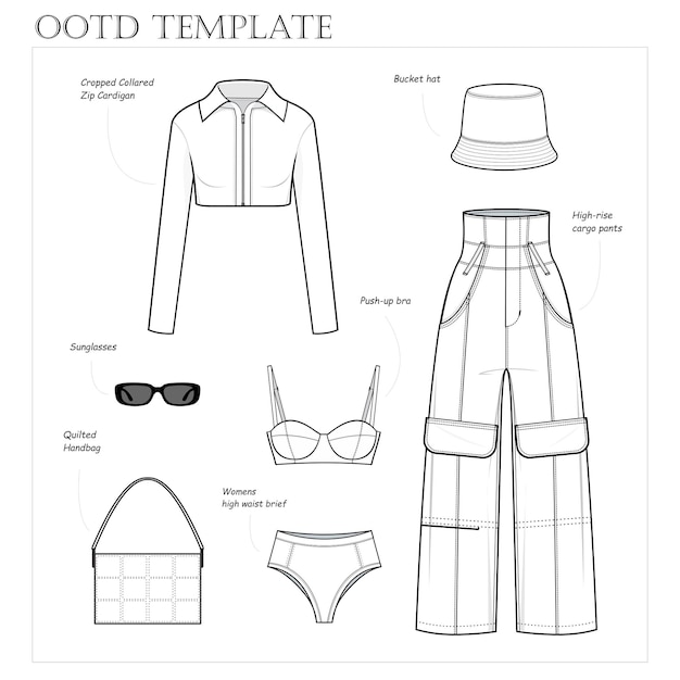 Premium Vector Badass Female Outfit Fashion Flat Technical Drawing