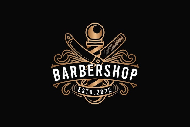 Premium Vector | Barbershop gentlemen gold vintage logo template Premium Vector | Barbershop gentlemen gold vintage logo template