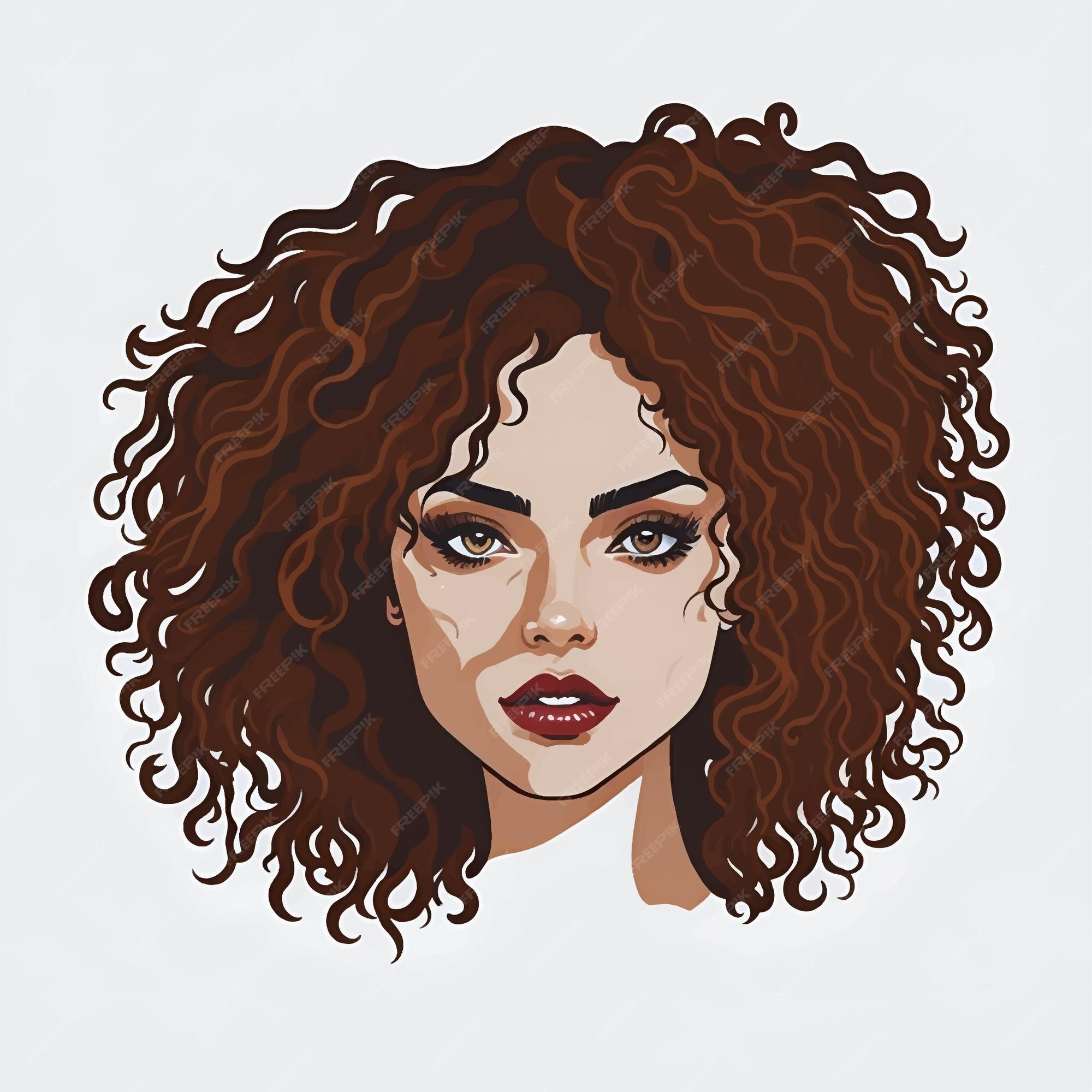 Premium Vector Beautiful Girl Portrait With Curly Hair Vector