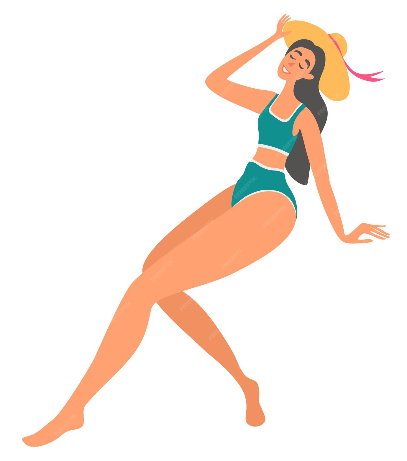 Premium Vector Beautiful Happy Girl In Bikini And Hat Style Summer