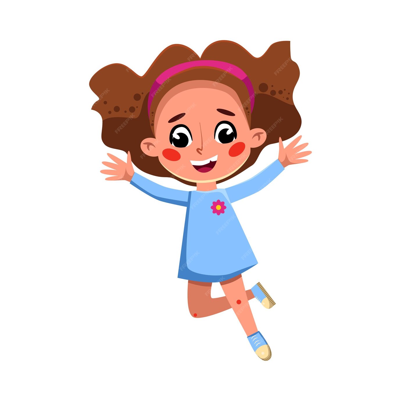 Premium Vector Beautiful Happy Girl In Light Blue Dress Happily