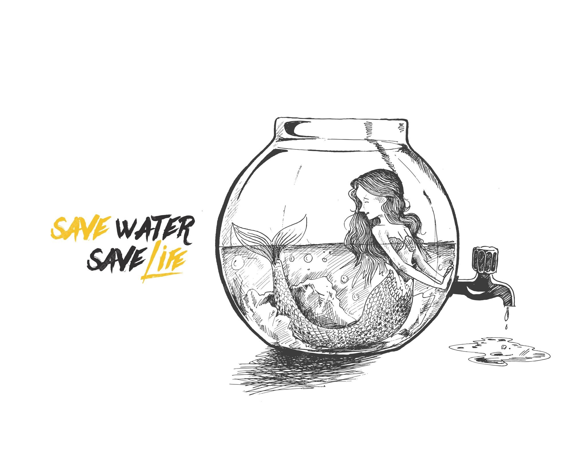 Premium Vector | Beautiful mermaid underwater drop from water tap ... Premium Vector | Beautiful mermaid underwater drop from water tap ...